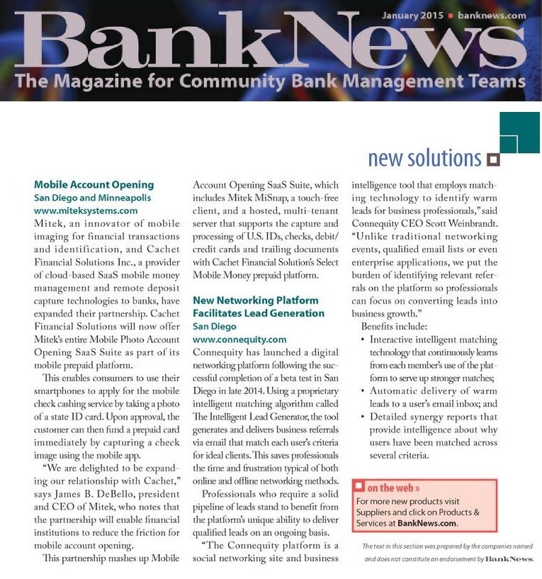Connequity Featured in Bank News Magazine - Connequity